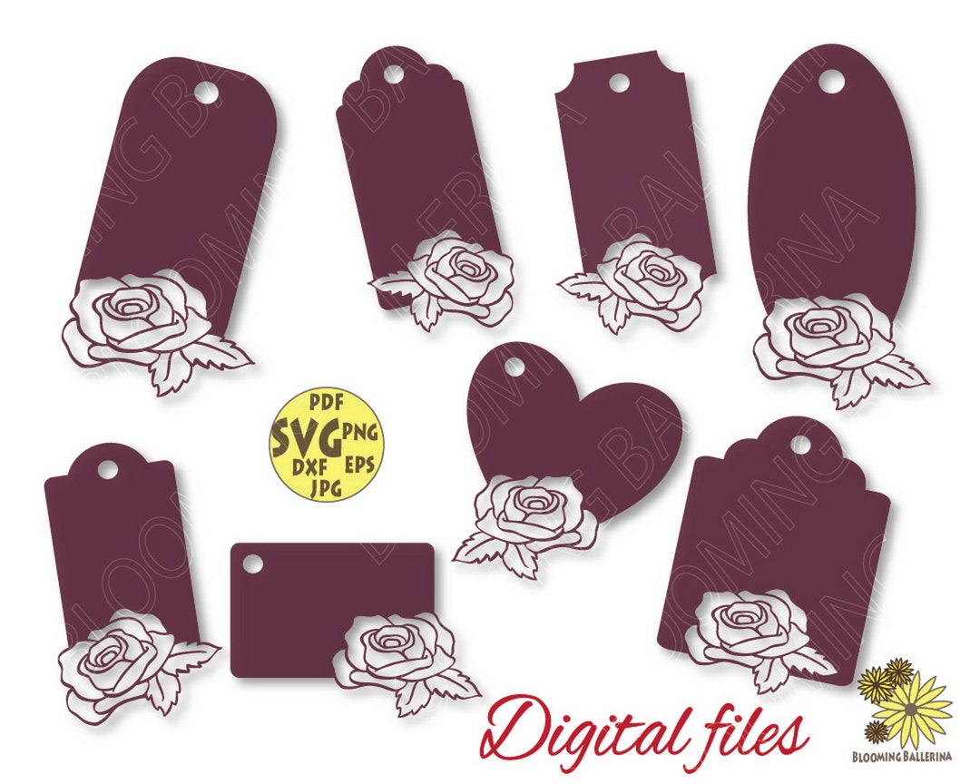 Flower Bundle Tags With Roses Svg File, Gift Tags Svg, Tags Svg, Floral ...