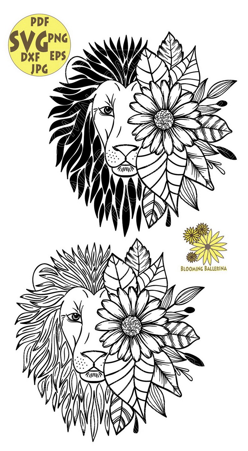 Floral Lion Svg Lions Bundle Digital Flower Lion Face - Etsy