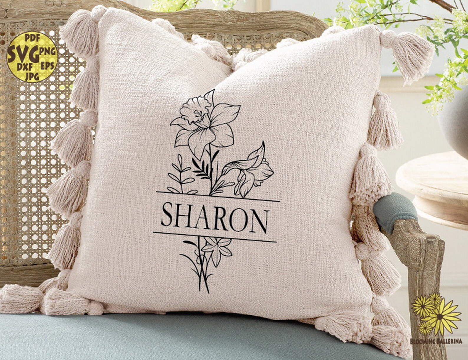 Monogram Daffodil Birth Flower Bouquet Svg File, March Birth Flower Svg ...