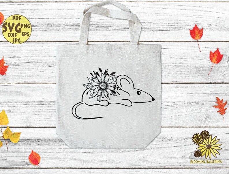 Mouse With Daisy Flower and Leaves Svg File, Floral Mouse Svg, Flower ...