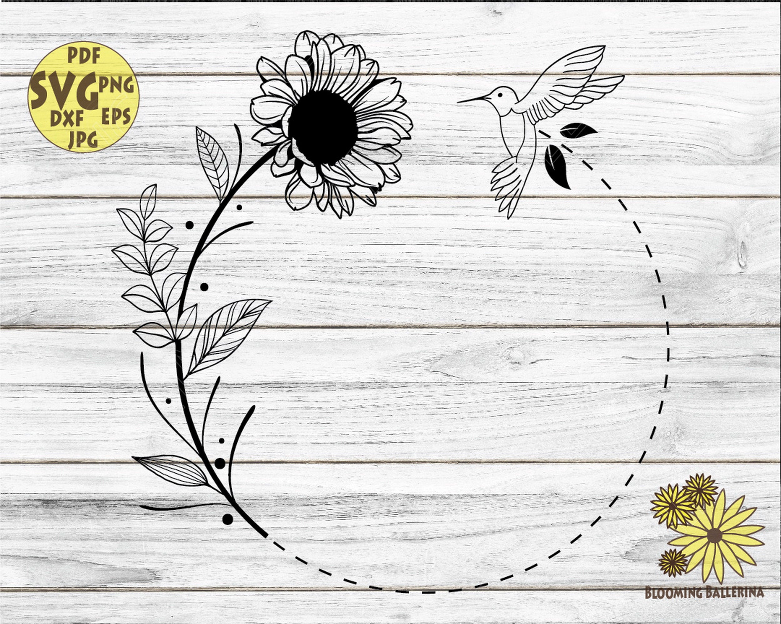 Botanical Circle Frame With Sunflower and Hummingbird Svg - Etsy UK