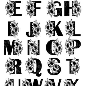 Flower A to Z Alphabet With Daisies and Leaves Svg File, Flower 0 to 9 ...