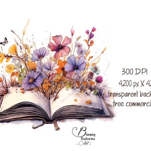 Wildflowers Emerging From a Open Book Clipart, Boho Png, Wild Flower T ...