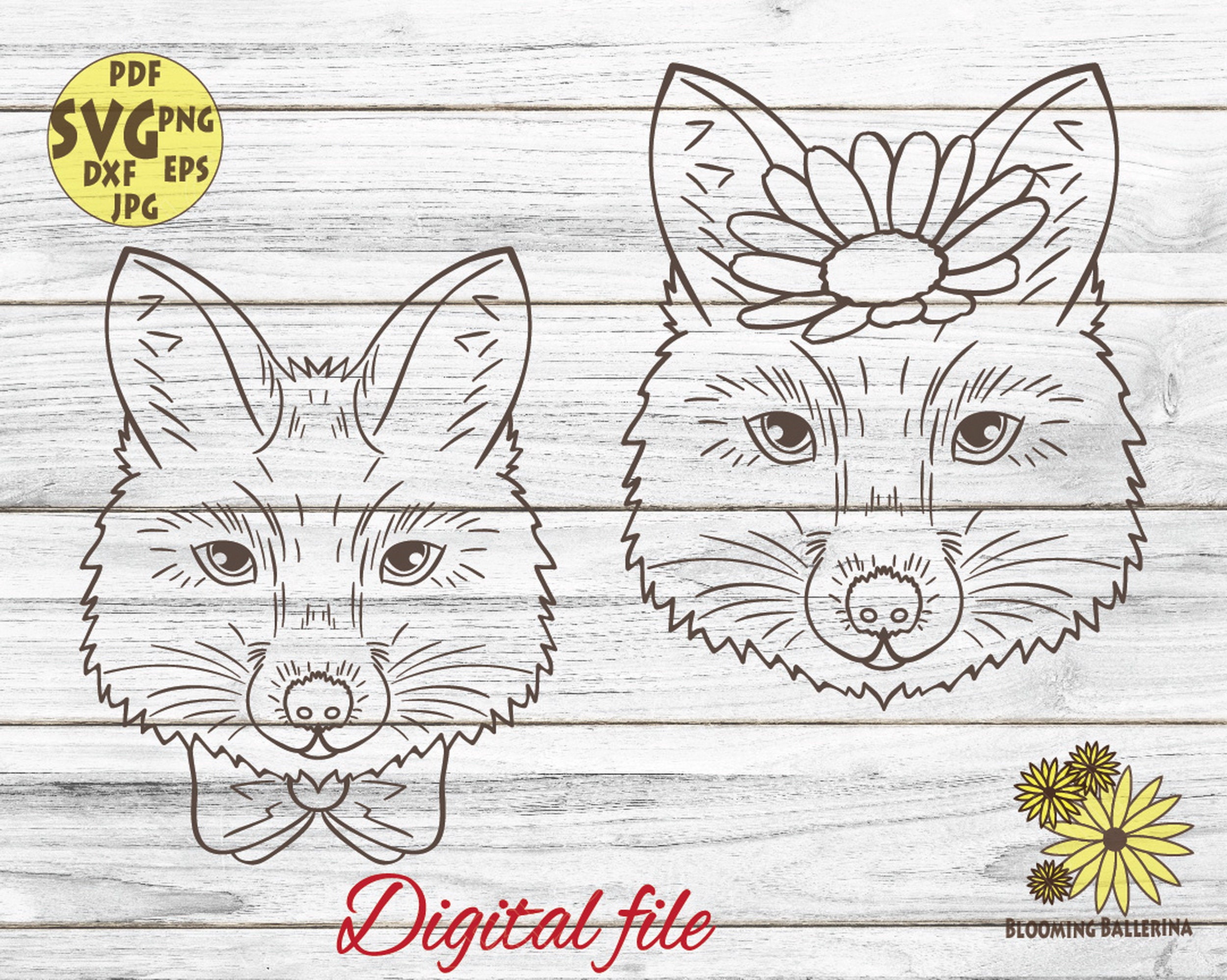 Fox Svg 2 Foxes Svg Flower Fox Svg Woodland Animal Svg Bow - Etsy UK