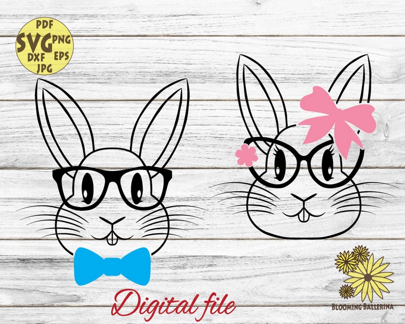 Bunnies Svg Girl Bunny Boy Bunny Rabbit Vector Glasses - Etsy