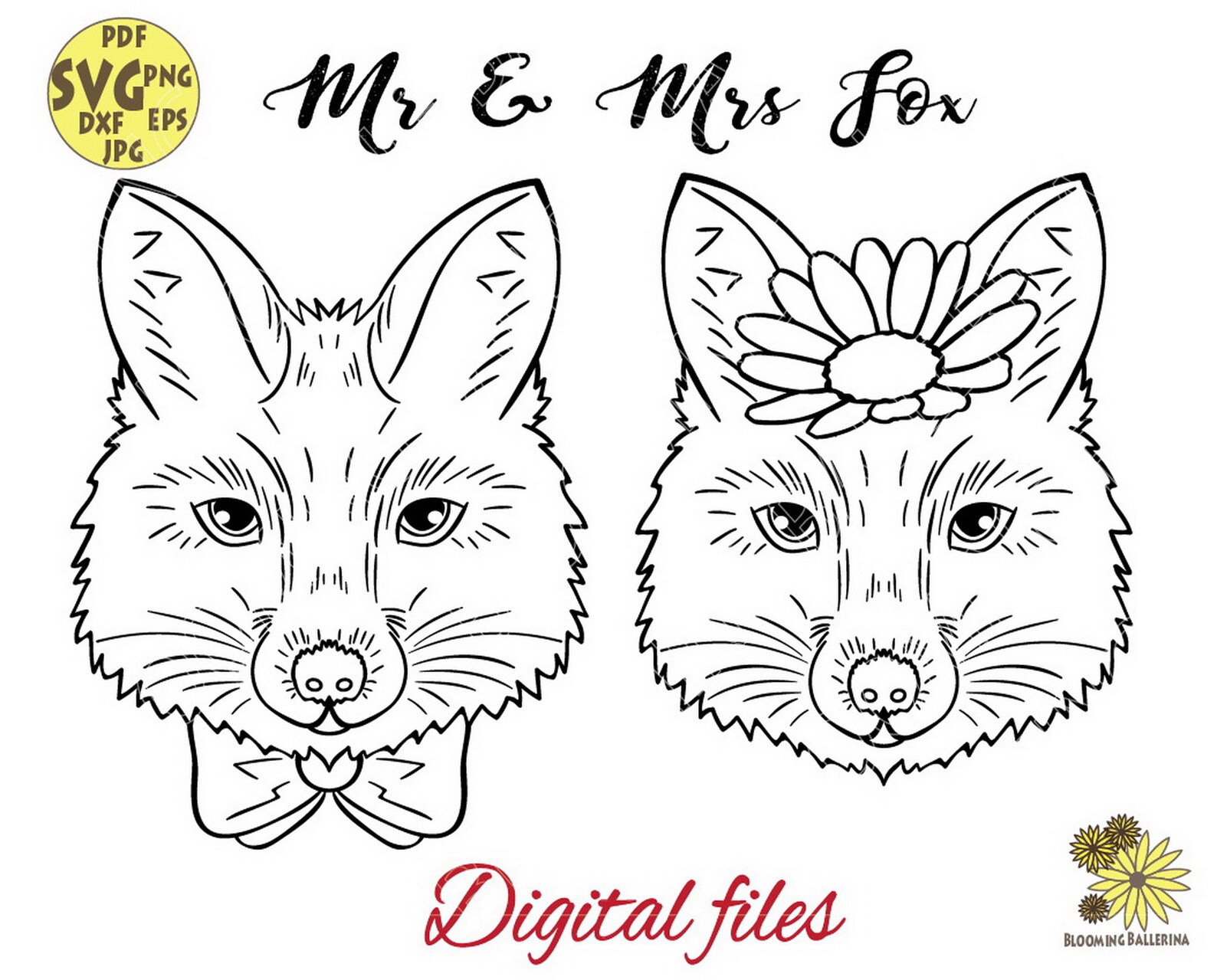 Fox Svg 2 Foxes Svg Flower Fox Svg Woodland Animal Svg Bow - Etsy