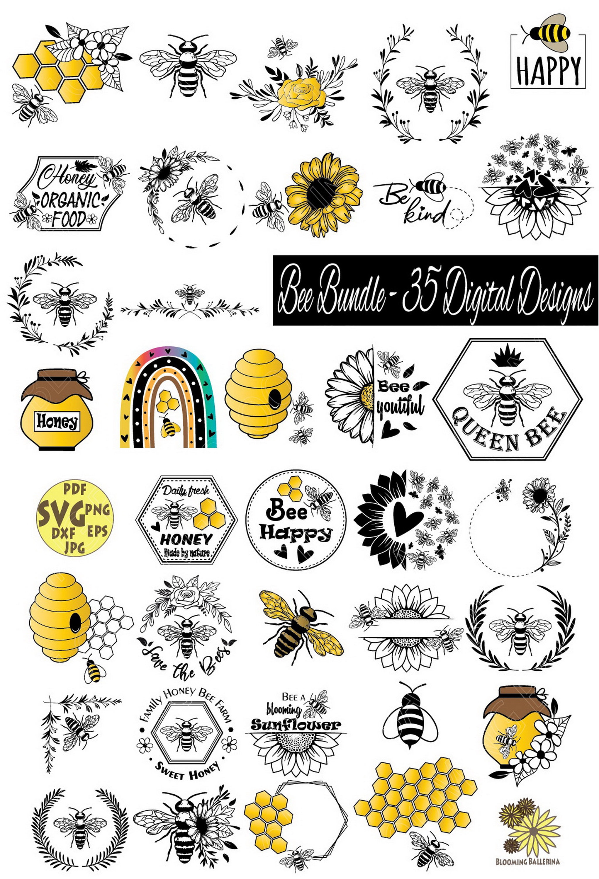 Flower Bee Svg Bundle, Bees Honey Sunflower Svg, Honeybee SVG, Queen ...