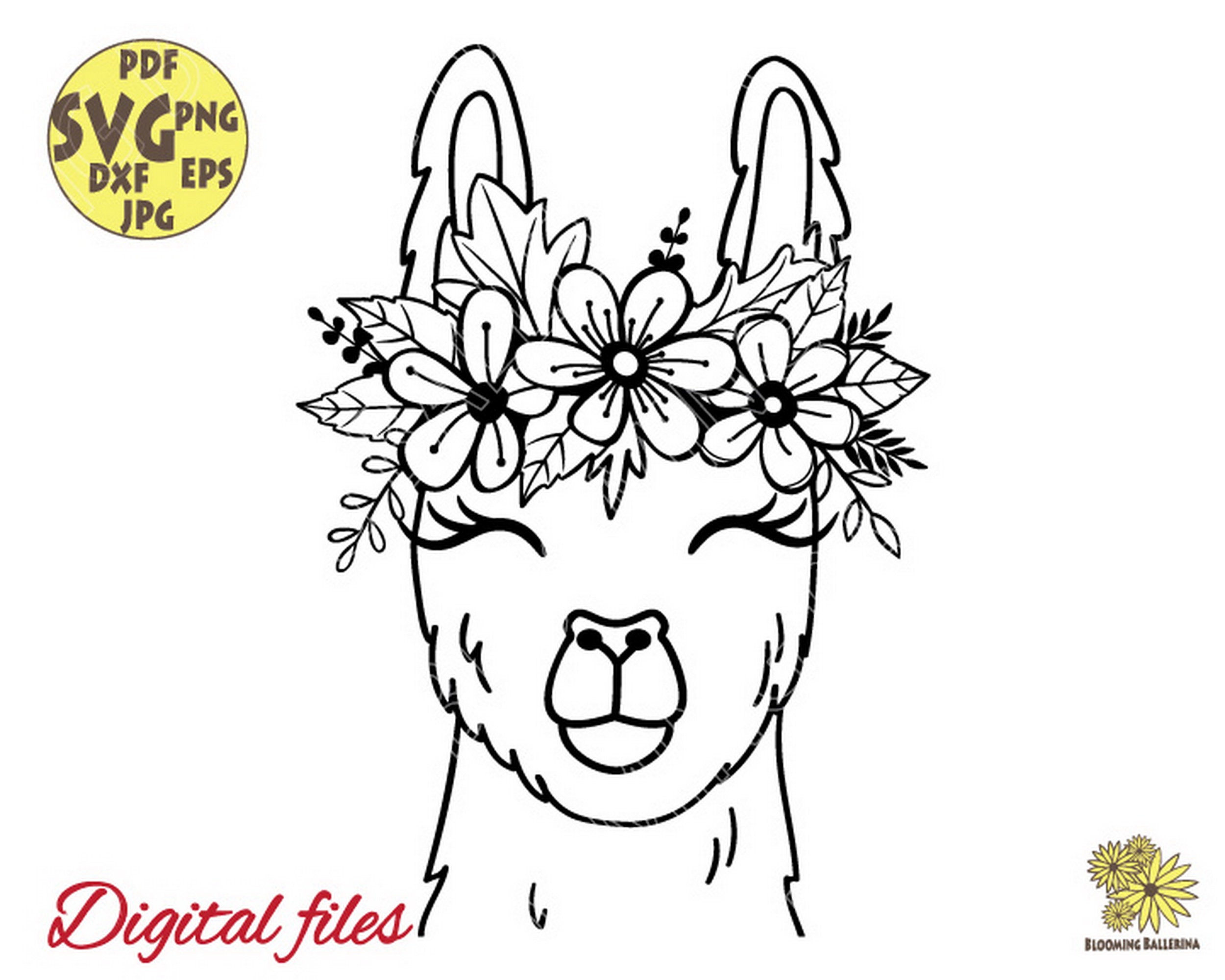 Flower Llama SVG File Cute Llama Face SVG Llama With Flowers - Etsy
