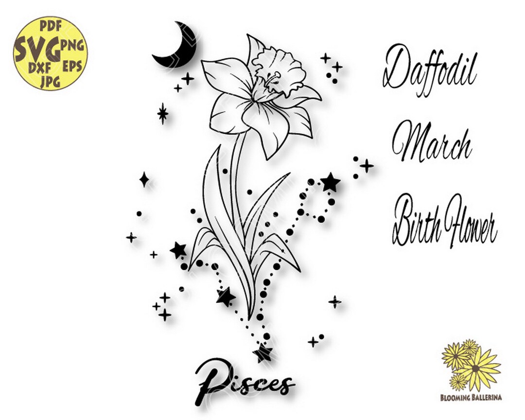 Daffodil Birth Flower Svg File, March Birth Flower Svg, Pisces Svg ...
