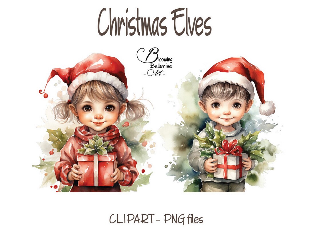 2 Christmas Elves PNG, Elf Clipart, Boy Elf Clipart, Girl Elf Png ...