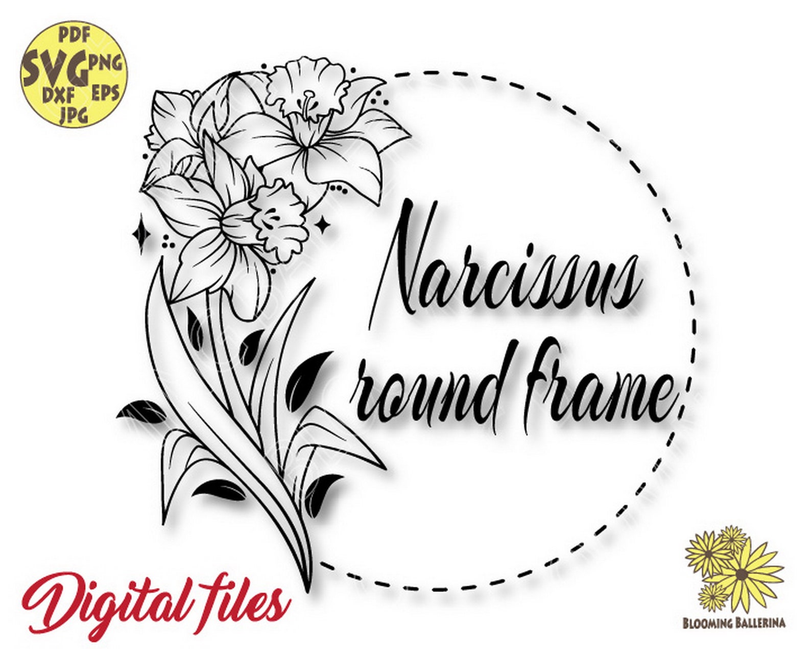 Daffodils Circle Frame Svg File, Flower Circle Frame Svg, Flower ...