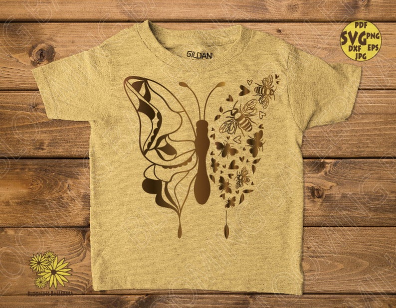 Half Butterfly With Bees Svg File Butterfly Svg Bee Svg | Etsy