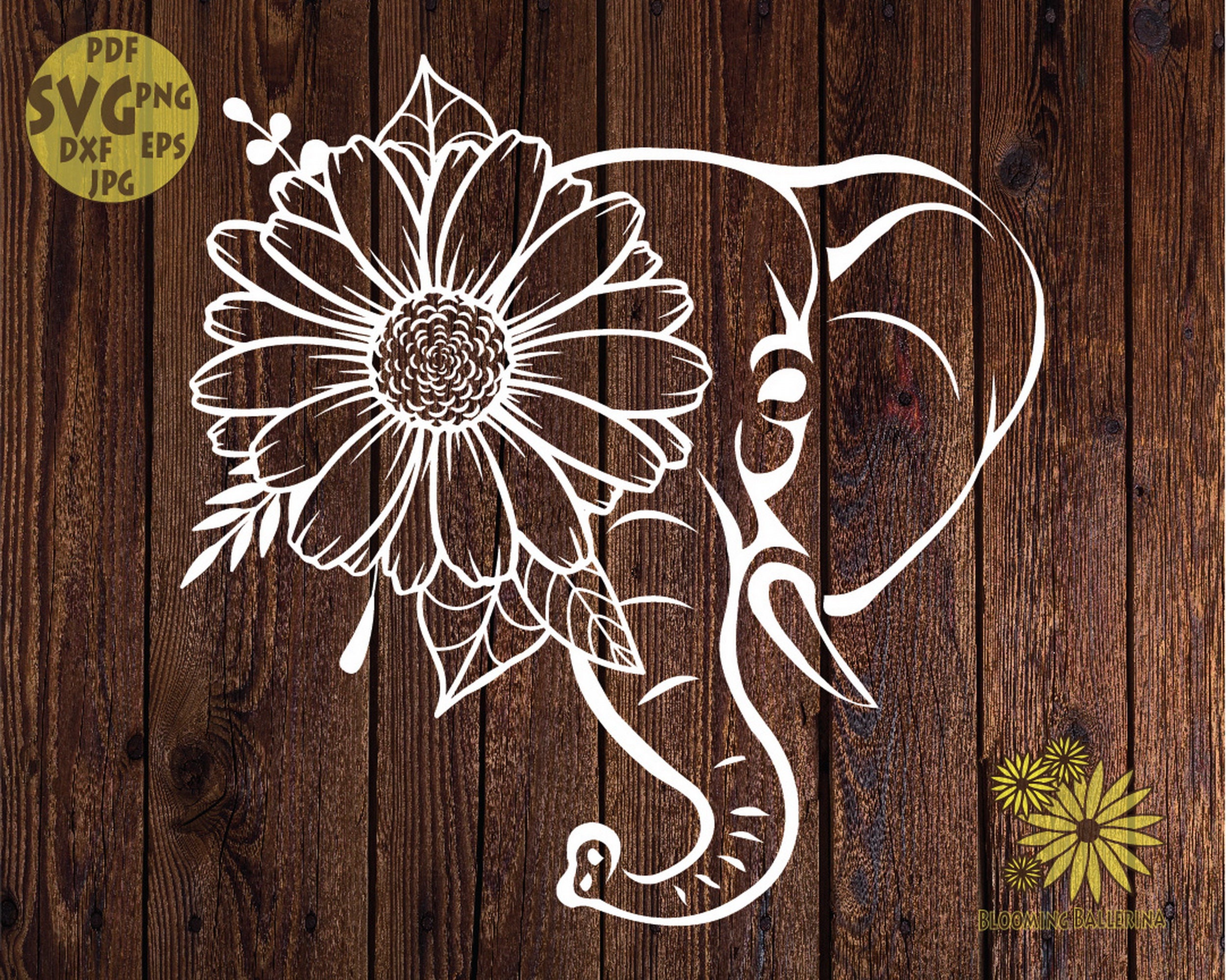 Elephant svg Floral Svg Floral Animal svg Daisy Svg Plant | Etsy