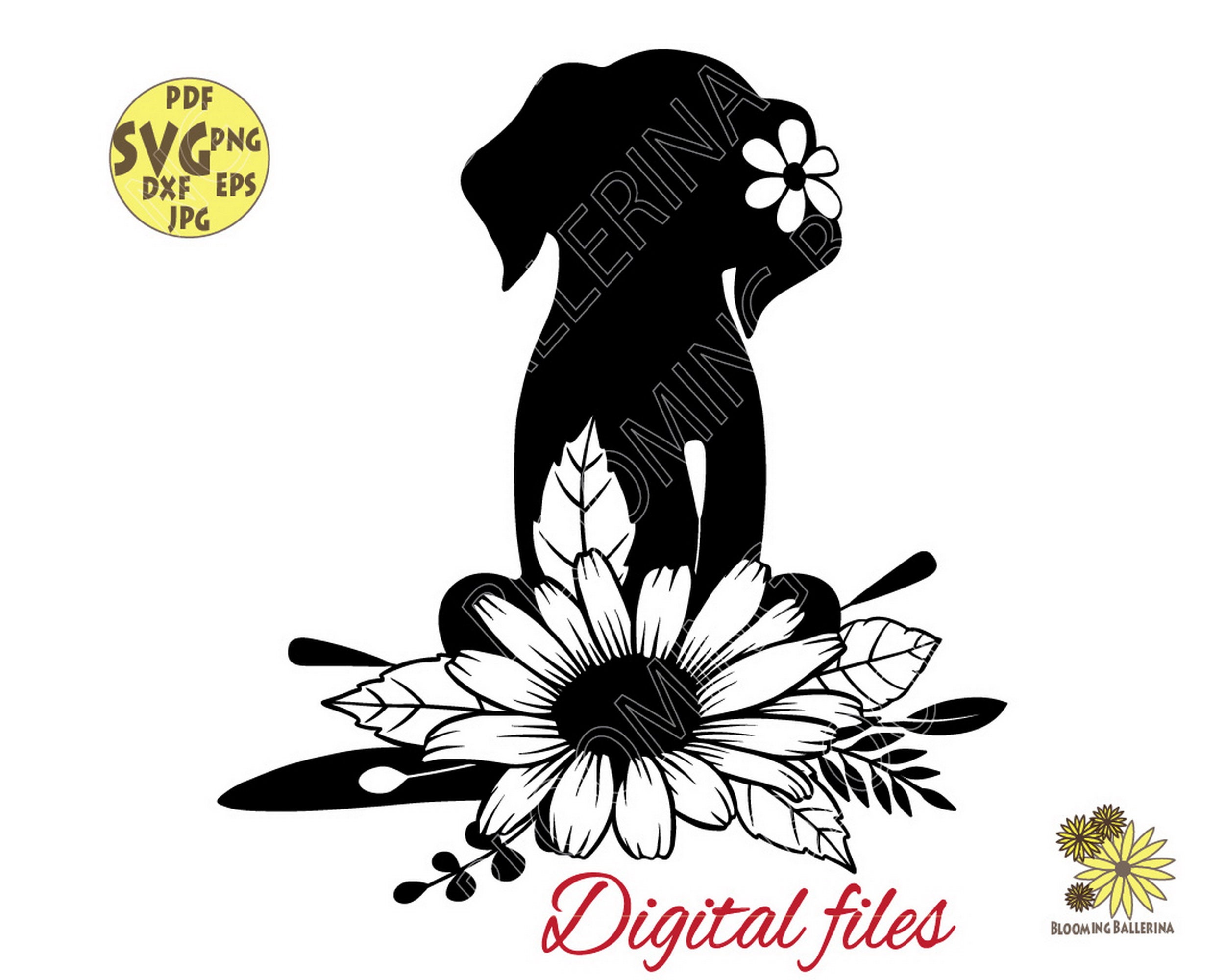 Flower Dog Svg, Flower Dog Silhouette, Daisy Svg File, Floral Dog Svg ...