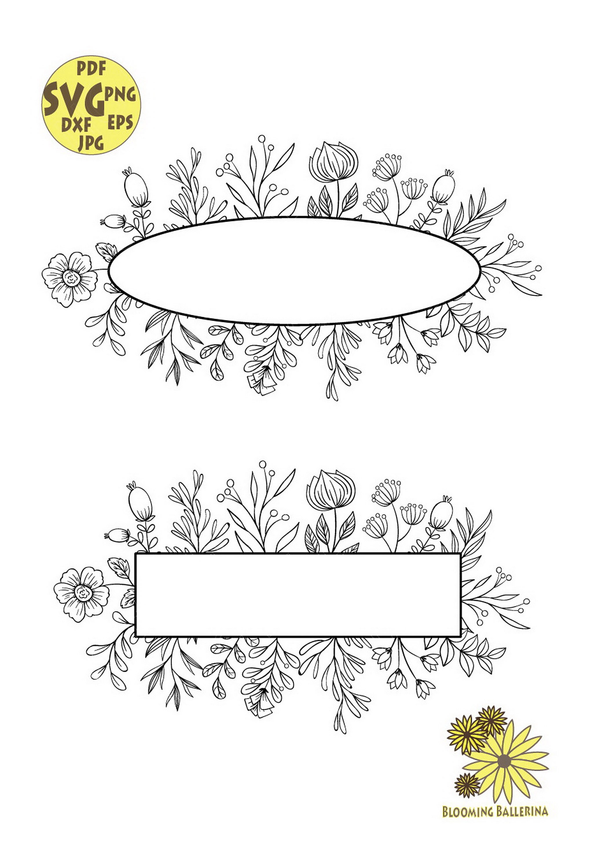 Botanical rectangular Frames Svg Oval frame Svg Wildflowers | Etsy