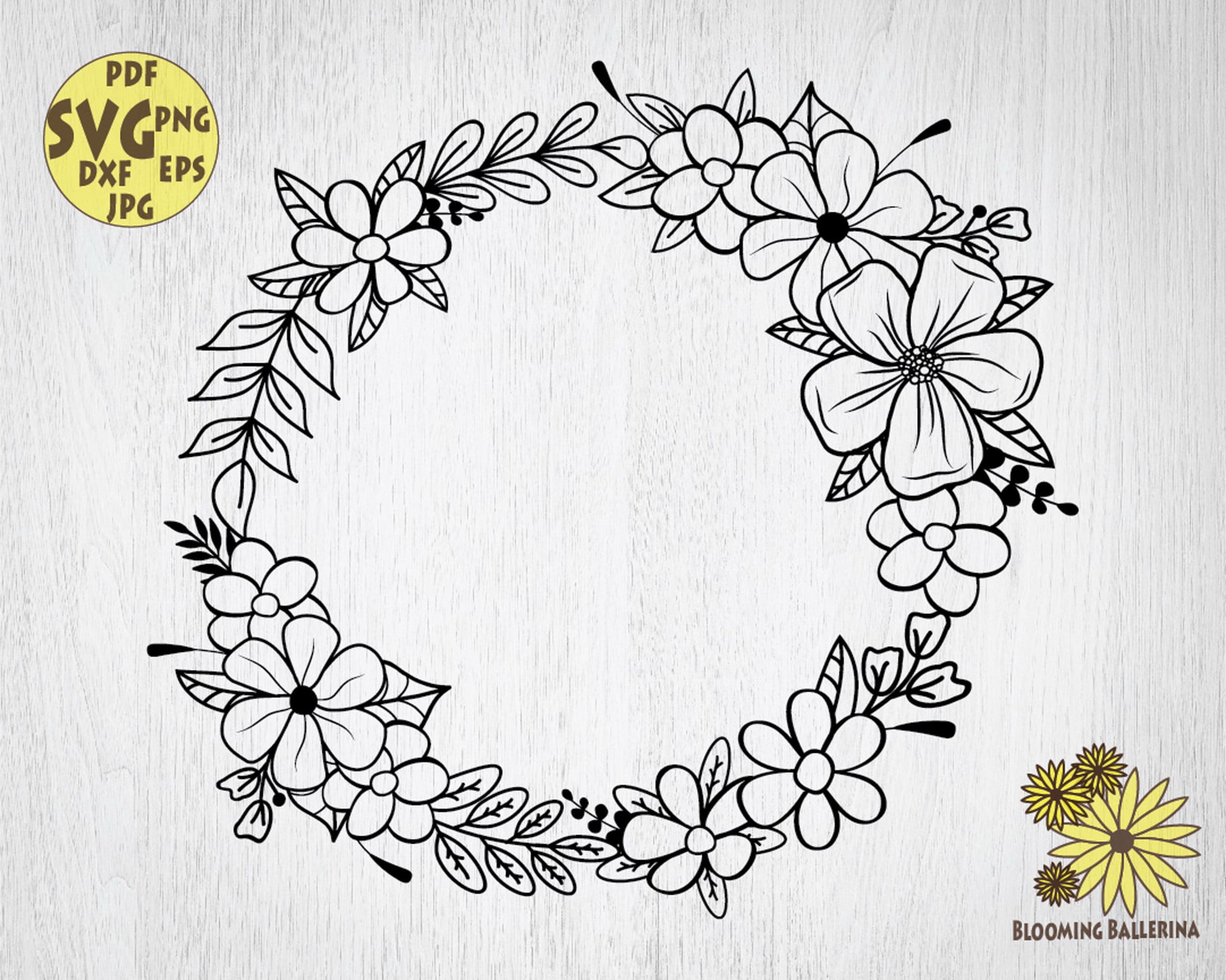 Floral Round Frame SVG Wreath SVG file Flower and Leaves | Etsy