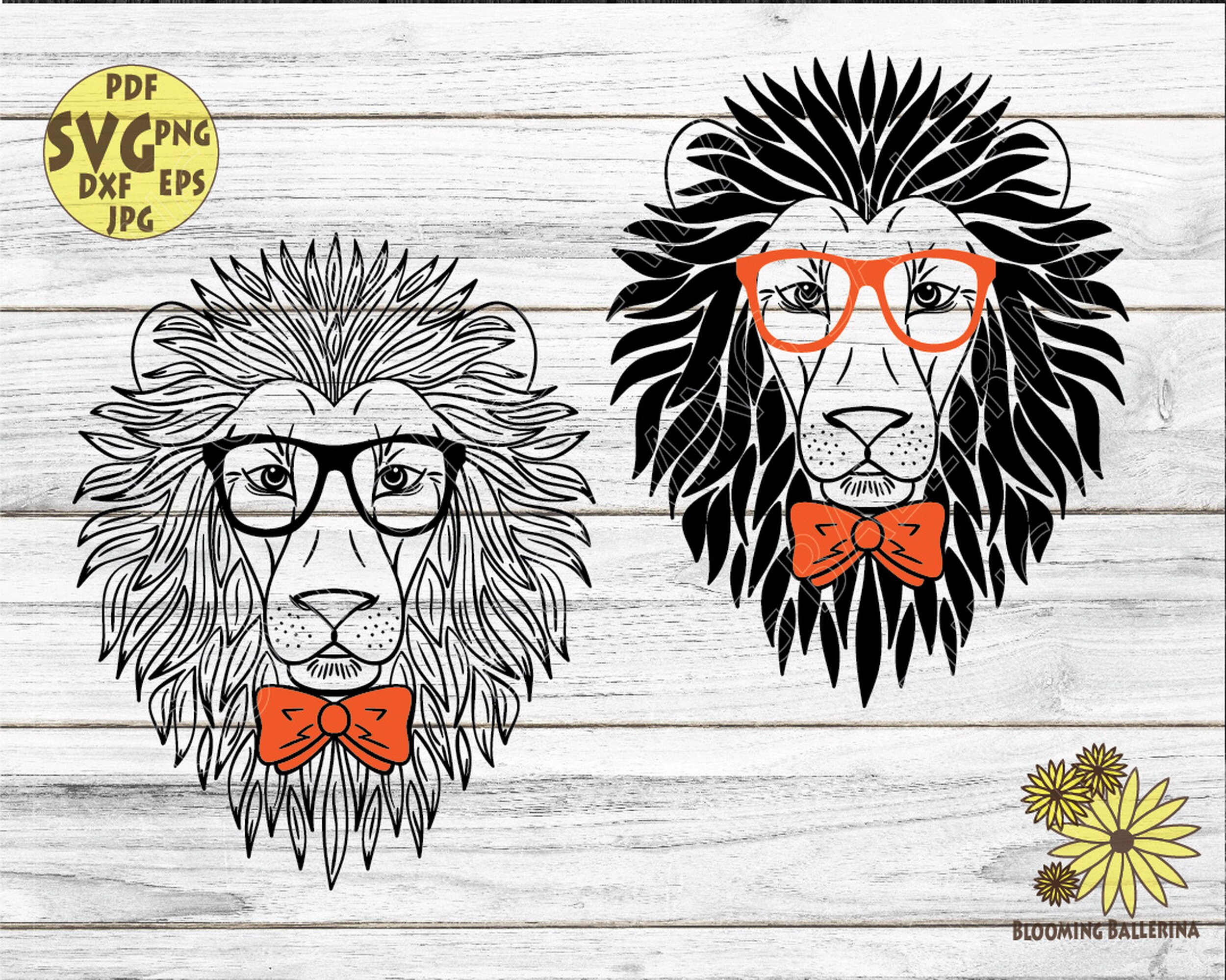 Lion Svg Lions with glasses Bowtie Svg Leo svg King Lion | Etsy