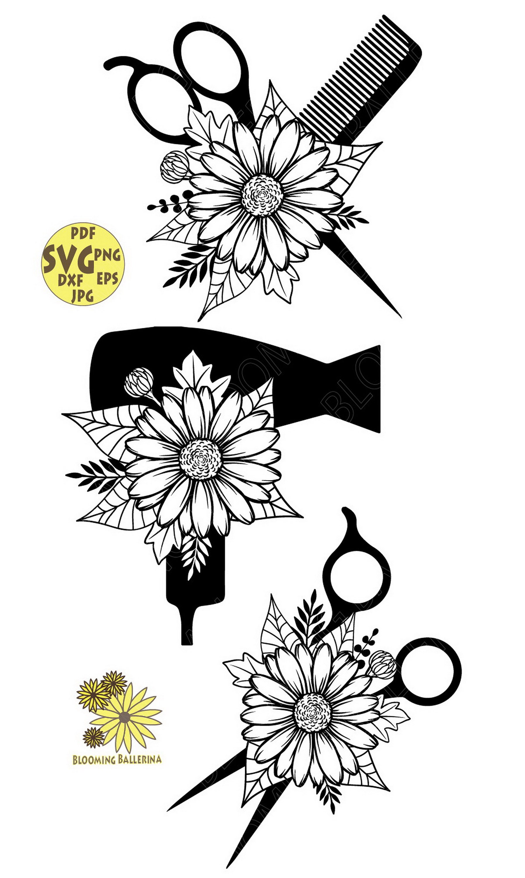 Hair Stylist Svg, Haircut Scissor Svg, Scissor Svg, Floral Svg, Daisy ...