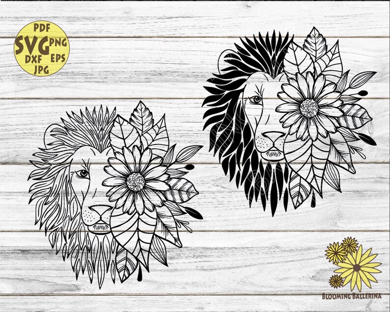 Floral Lion Svg Lions Bundle Digital Flower Lion Face - Etsy