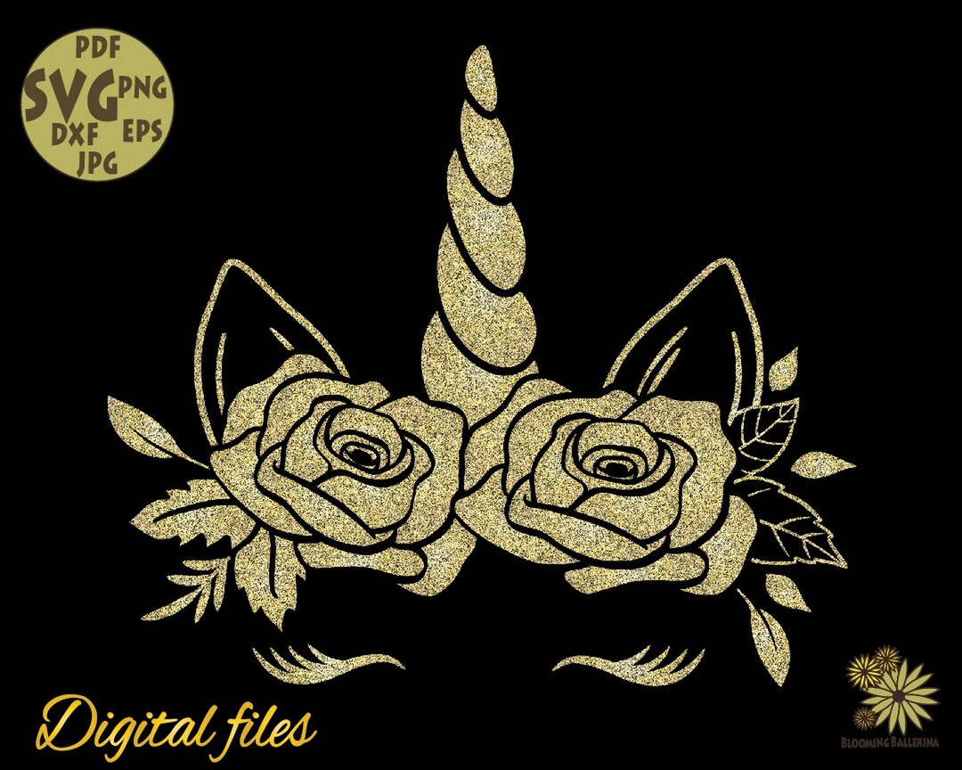 Flower Unicorn Head With Leaves and Roses Svg File, Unicorn Horn Svg ...