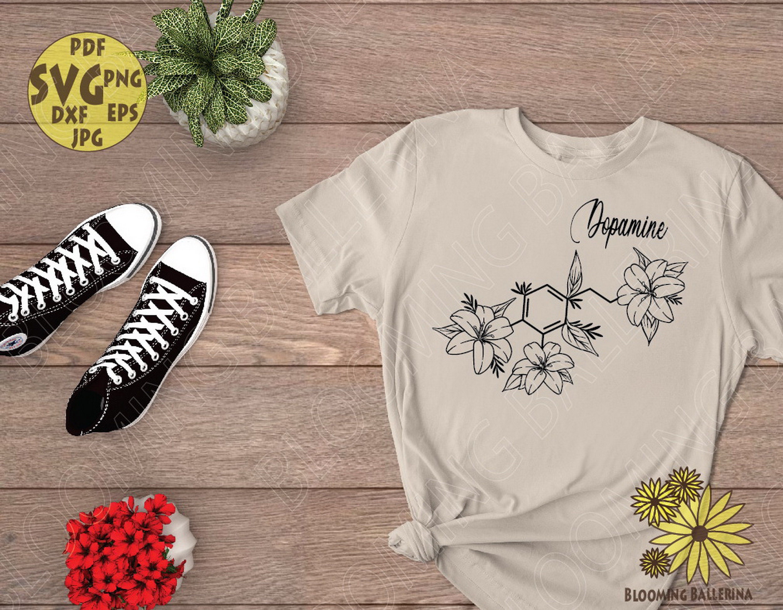 Floral Dopamine Svg Dopamine Molecule With Lilies Svg - Etsy