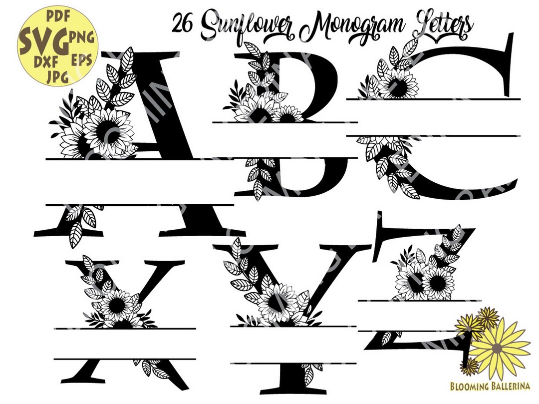 30 Sunflower Monogram Letters SVG, Floral Alphabet Svg, Flower Alphabet ...