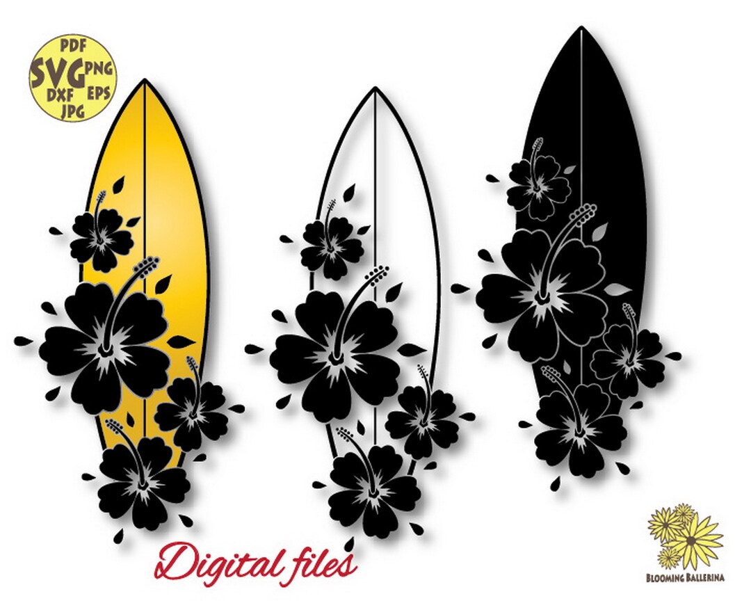 Surfboards Svg File, Flower Surfboard Digital File, Hibiscus Svg, Beach ...