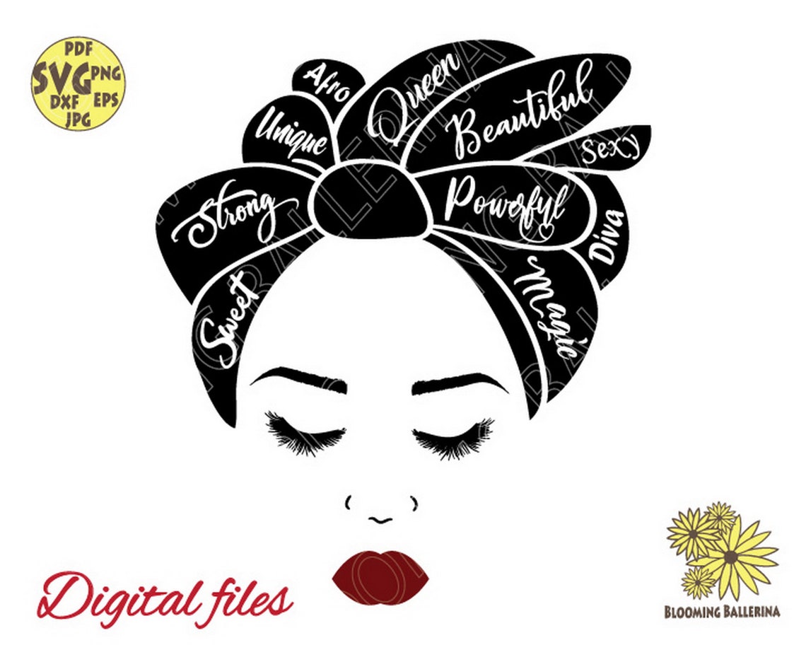 Black Woman Svg, Words Black Woman Head Wrap Svg File, African American ...