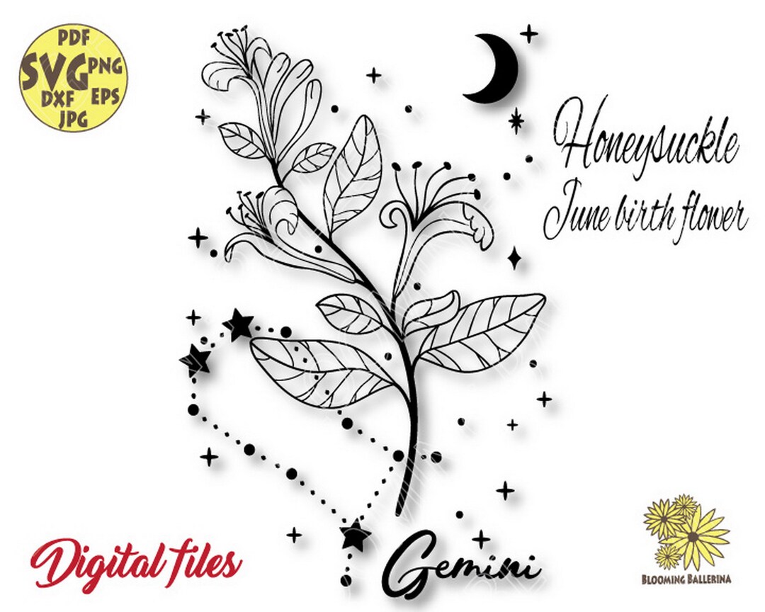 Honeysuckle June Birth Flower Svg, June Birth Card Gift, Gemini Flower ...