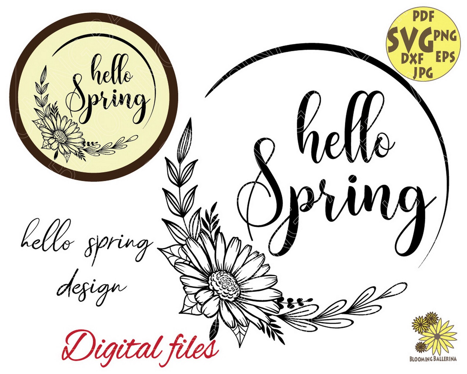 Hello Spring Svg Round Frame Svg Daisy Frames Svg Spring | Etsy