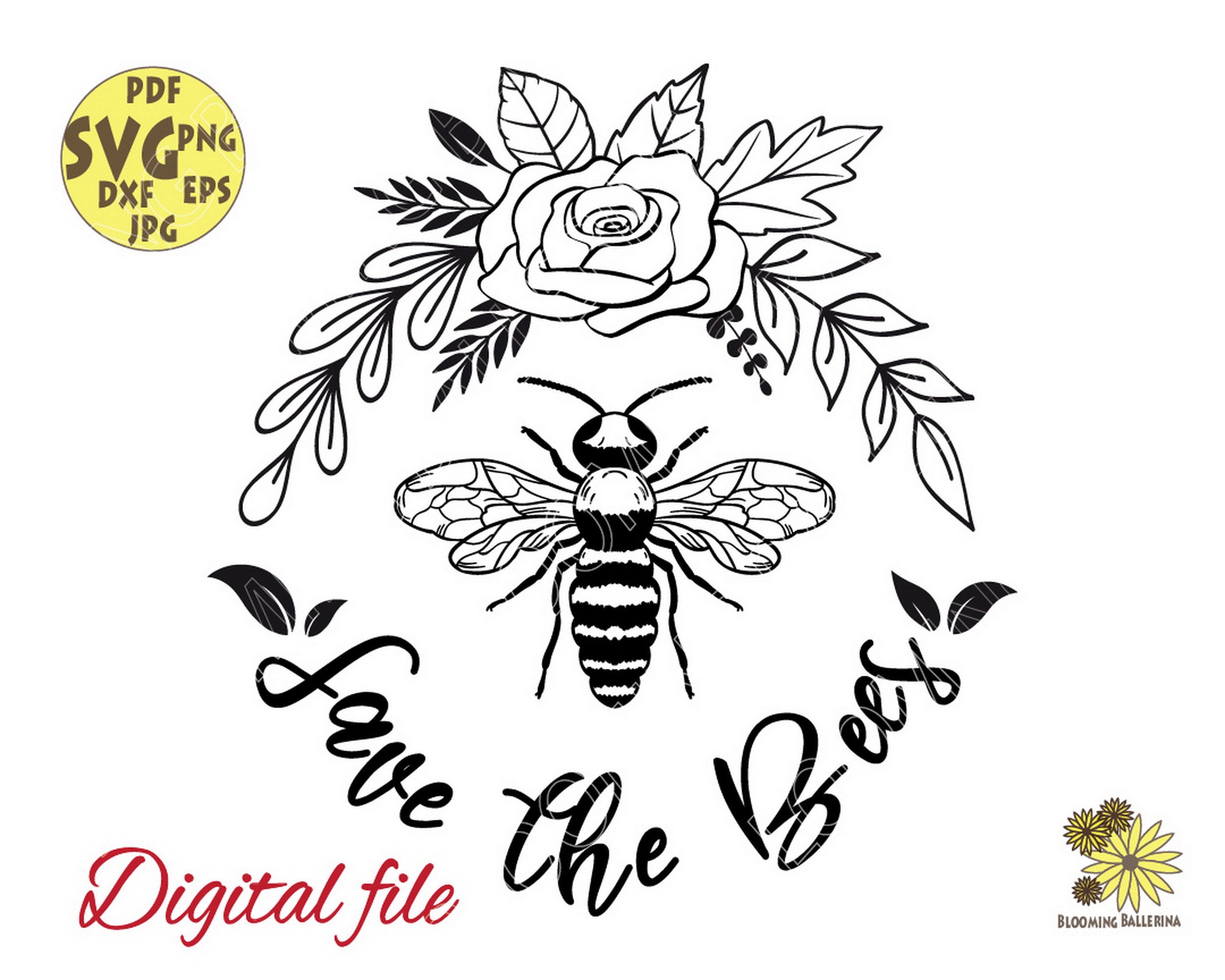 Save the Bees Svg File, Bee Leaves and Flower Wreath Svg, Floral Svg ...