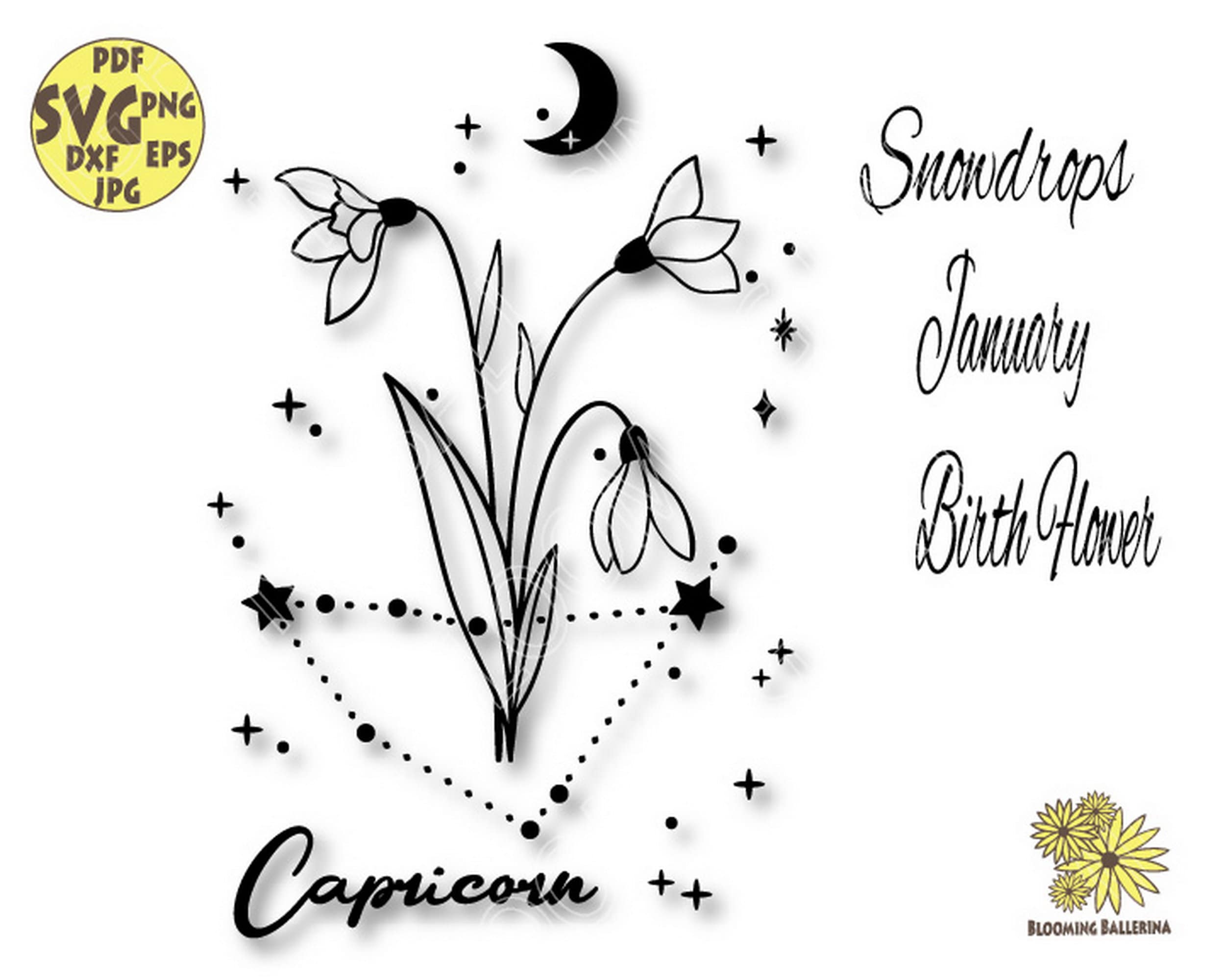 Snowdrop Birth Flower Svg File, January Birth Flower Svg, Capricorn Svg ...