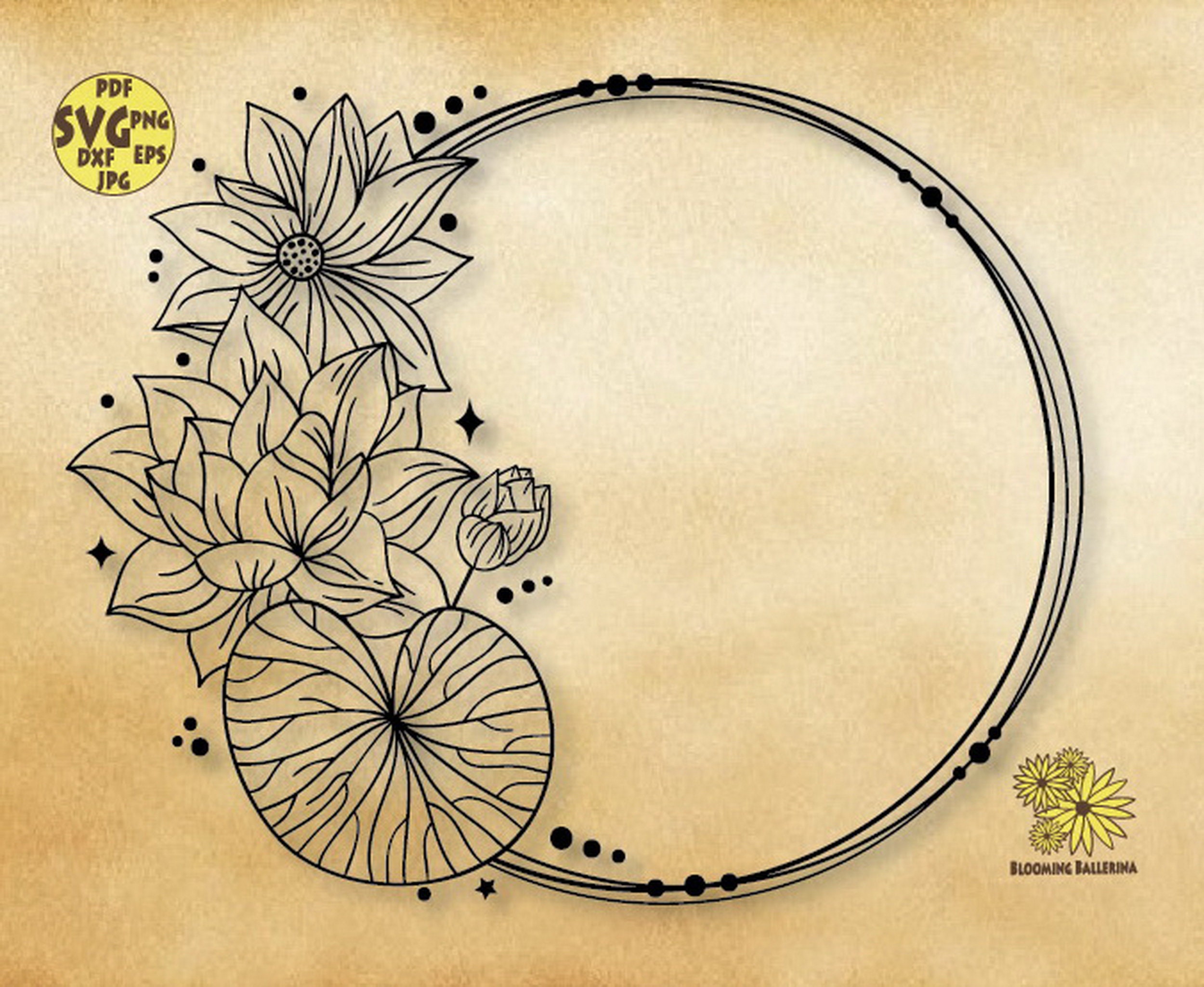 Water Lily Round Frame Svg File Flower Circle Frame Svg - Etsy