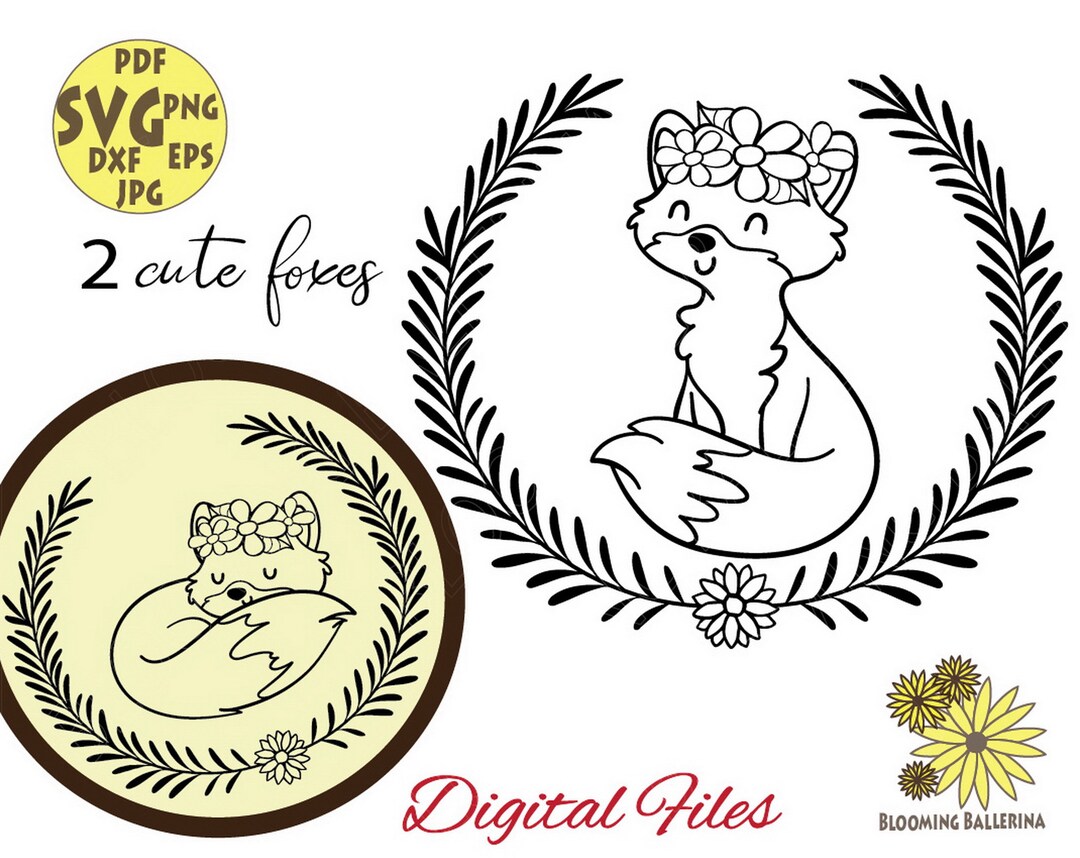 Flower Foxes Svg, Floral Fox Svg, Laurel Fox Svg, Cute Fox Svg, Cute ...