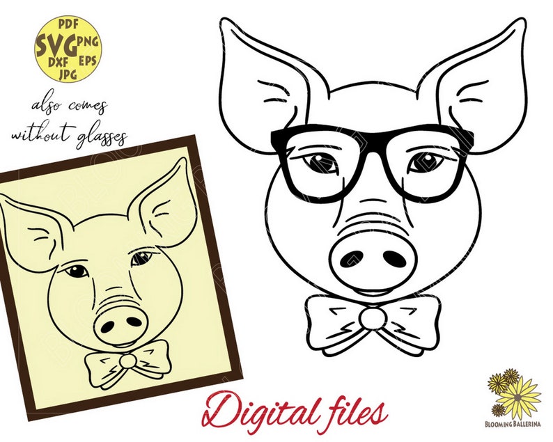 Pig Svg Pig With Glasses Svg Pig With Bowtie Svg Farm Svg - Etsy