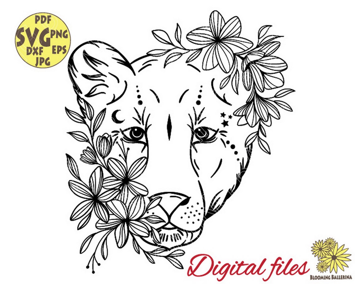 Flower Lioness Svg File Lioness Flower Crown Svglioness Head | Etsy