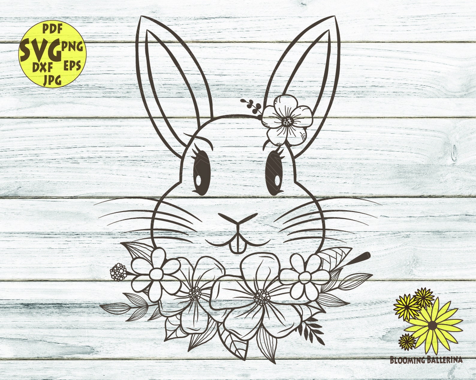 Flower Bunnies Svg Bunny Vector Floral Rabbit Svg Spring | Etsy