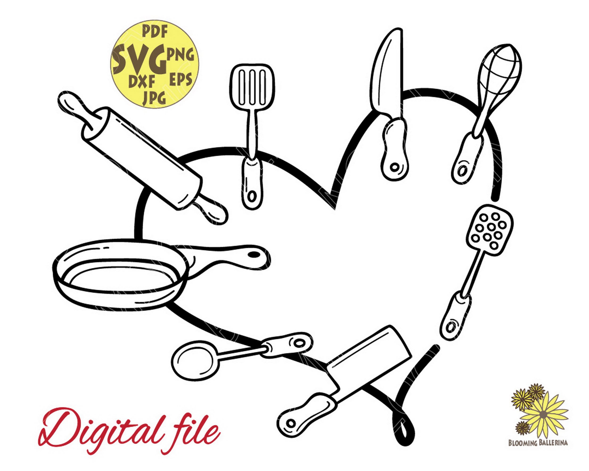 Kitchen Utensils With Heart Svg File Farmhouse Sign Svg Chef - Etsy
