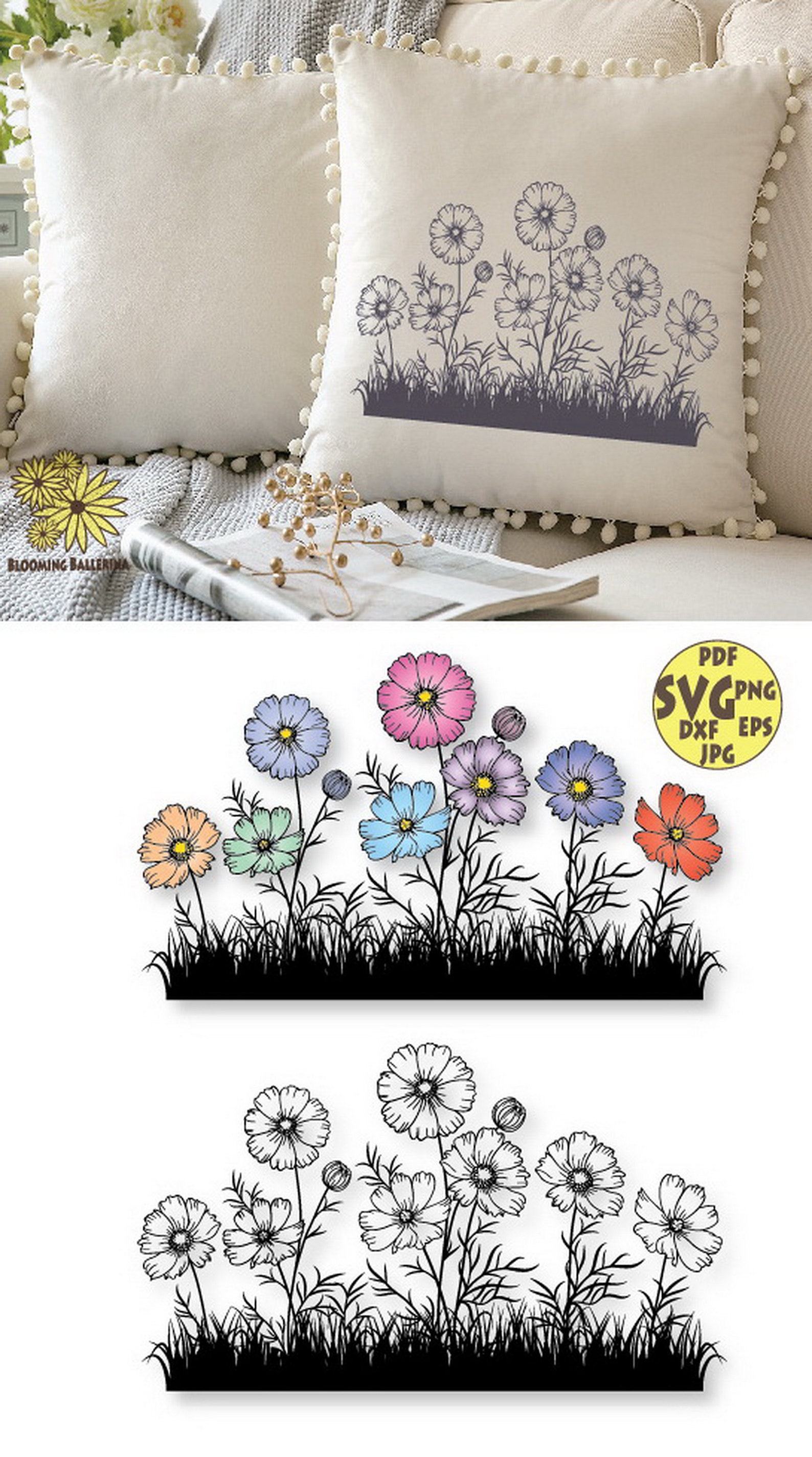 Field of Wildflowers Svg Cosmos Flowers Svg Flower Border - Etsy