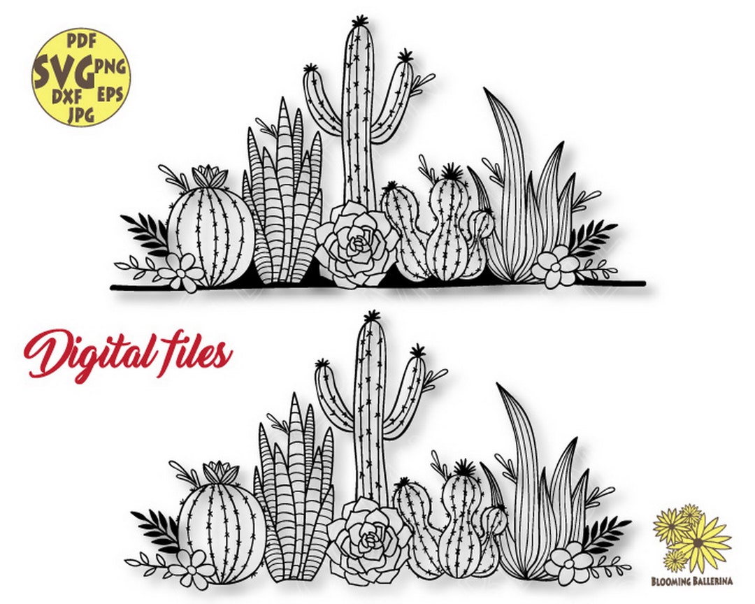 Cactus Scene Svg, Bundle Cactus Svg , Cactus Flower Svg, Cactus Border ...