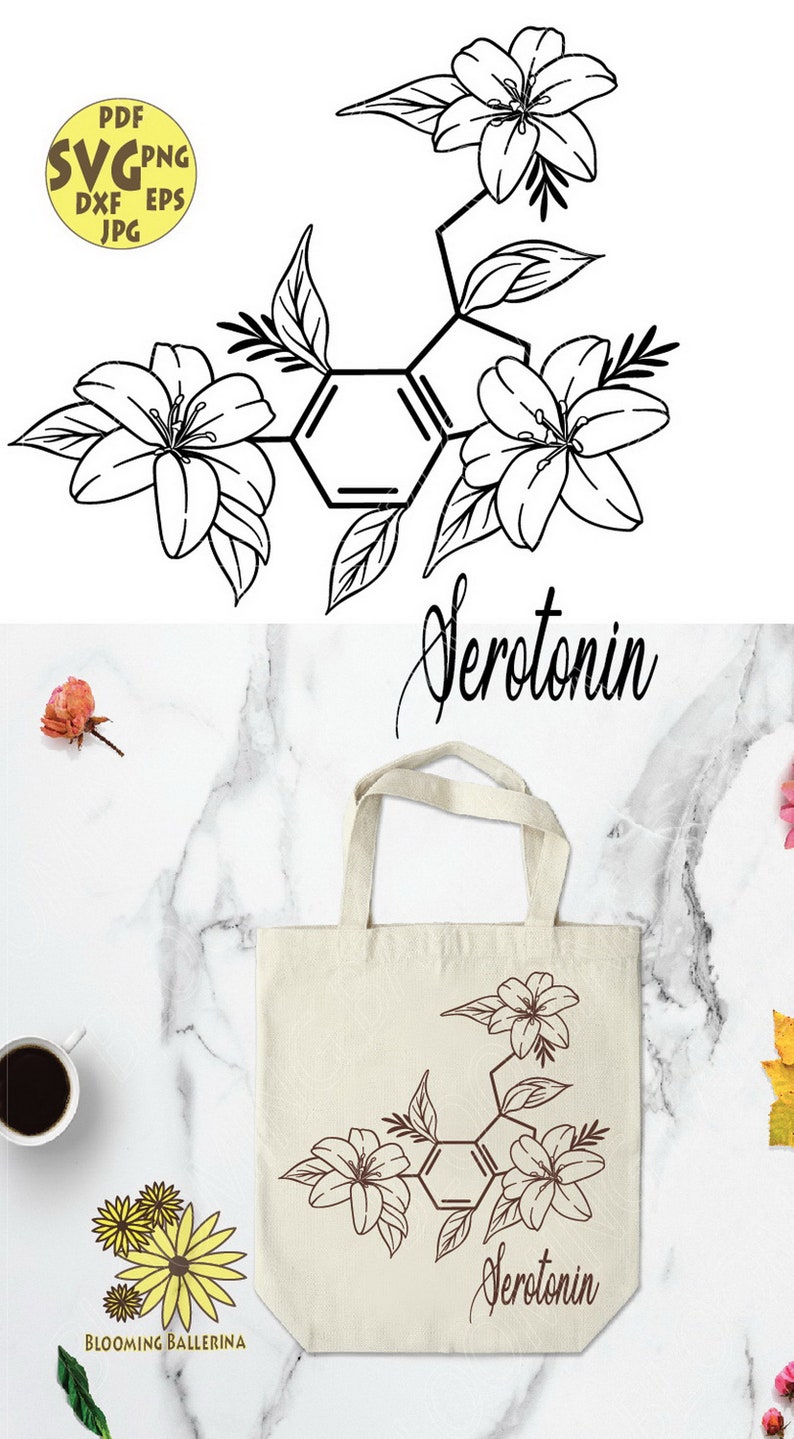 Floral Serotonin Svg Serotonin Molecule With Lilies Svg - Etsy