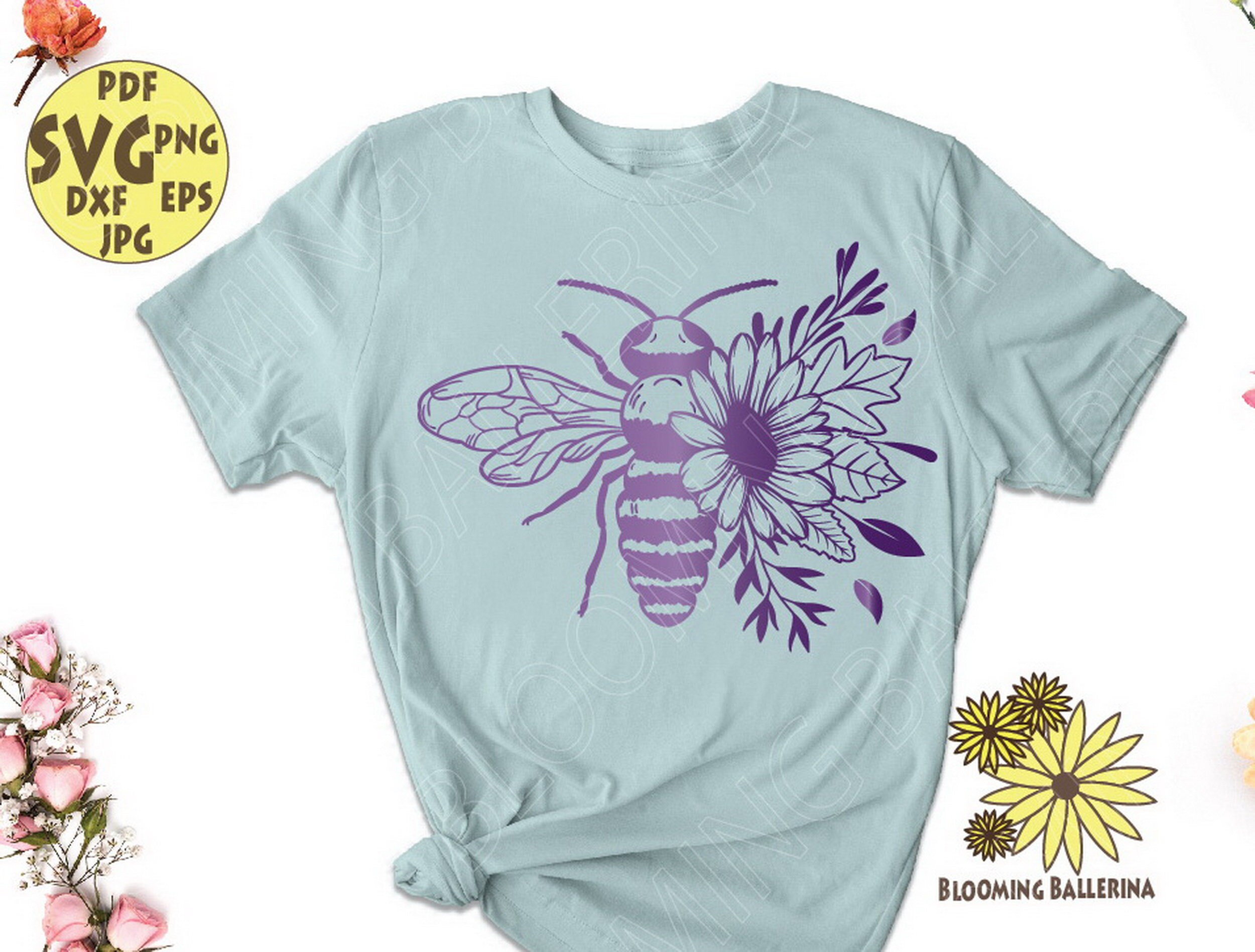 Flower Bee With Daisy Buds and Leaves Svg File Bundle Bees | Etsy