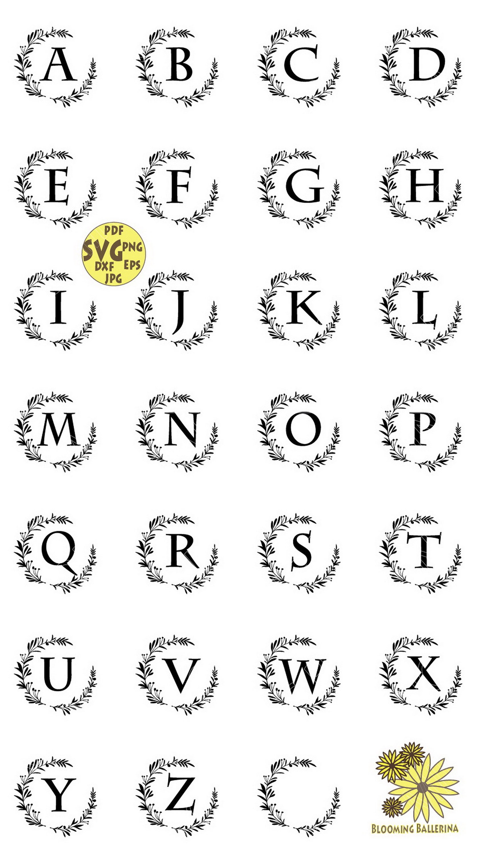 A to Z Alphabet Laurel Leaf With Initial Monogram Letter Svg File ...