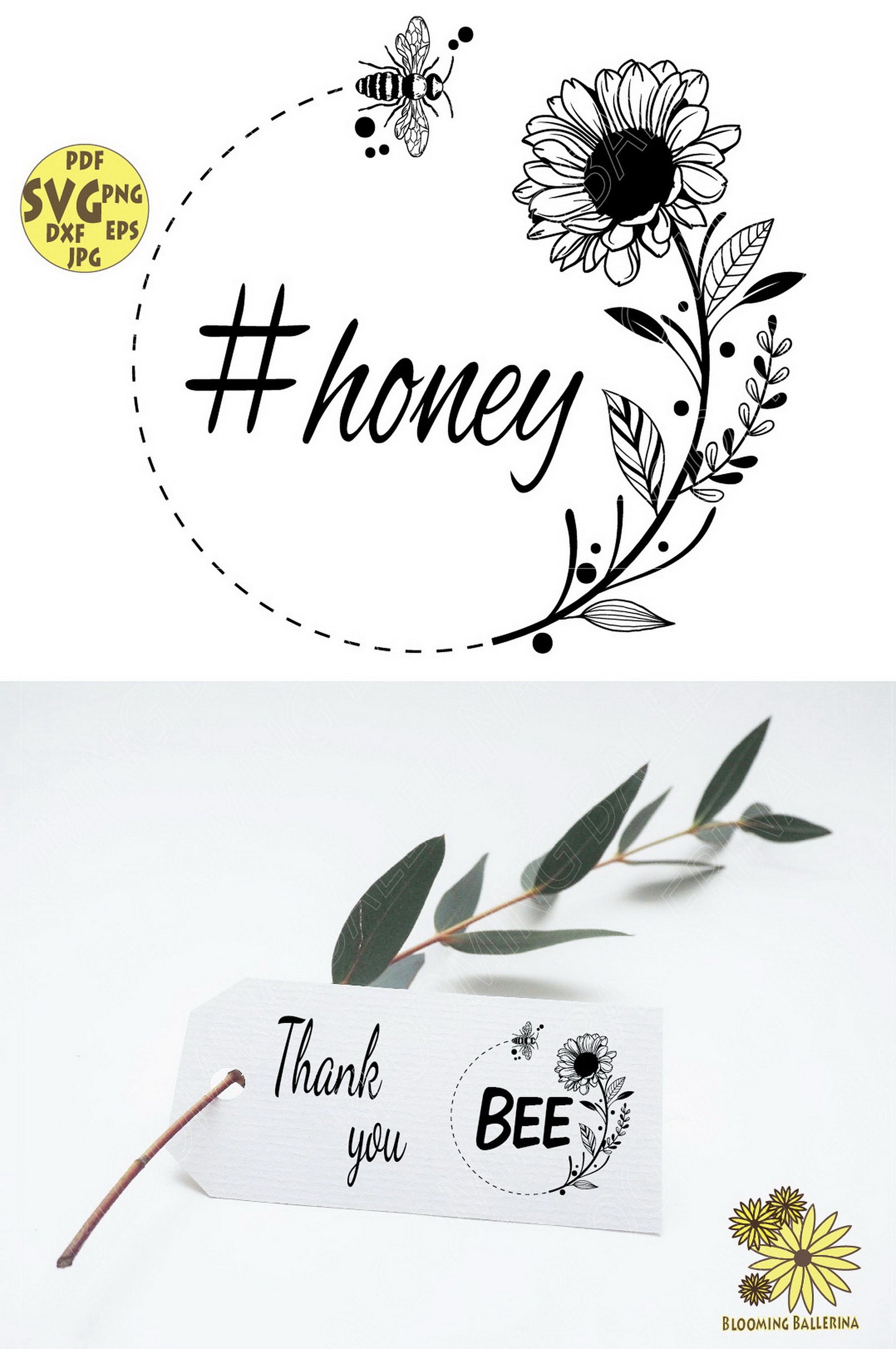 Botanical Circle Frame With Sunflower and Bee Svg Filebee - Etsy