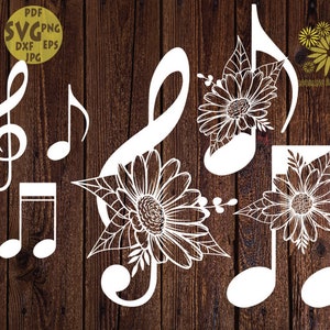 Music Svg, Sol Key Svg, Floral Svg, Daisy Svg, Musical Notes Clipart ...