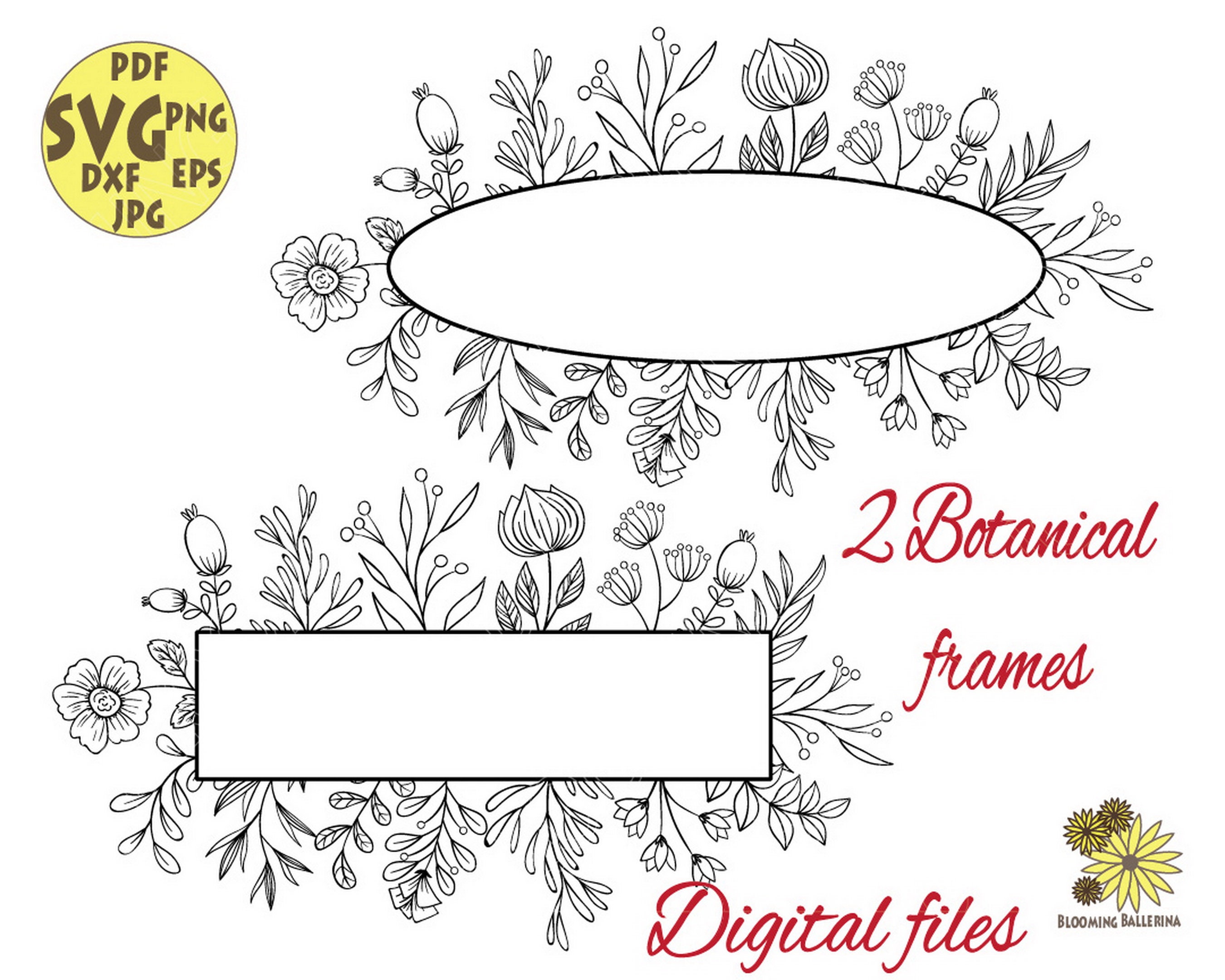 Botanical rectangular Frames Svg Oval frame Svg Wildflowers | Etsy