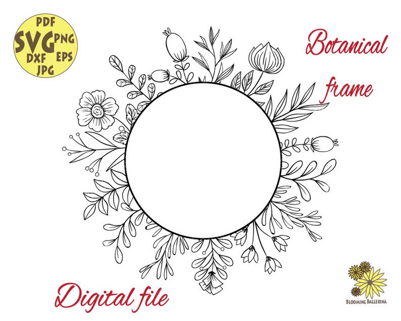 Botanical Round Frame Svg Wildflowers Frames Svg Monogram - Etsy