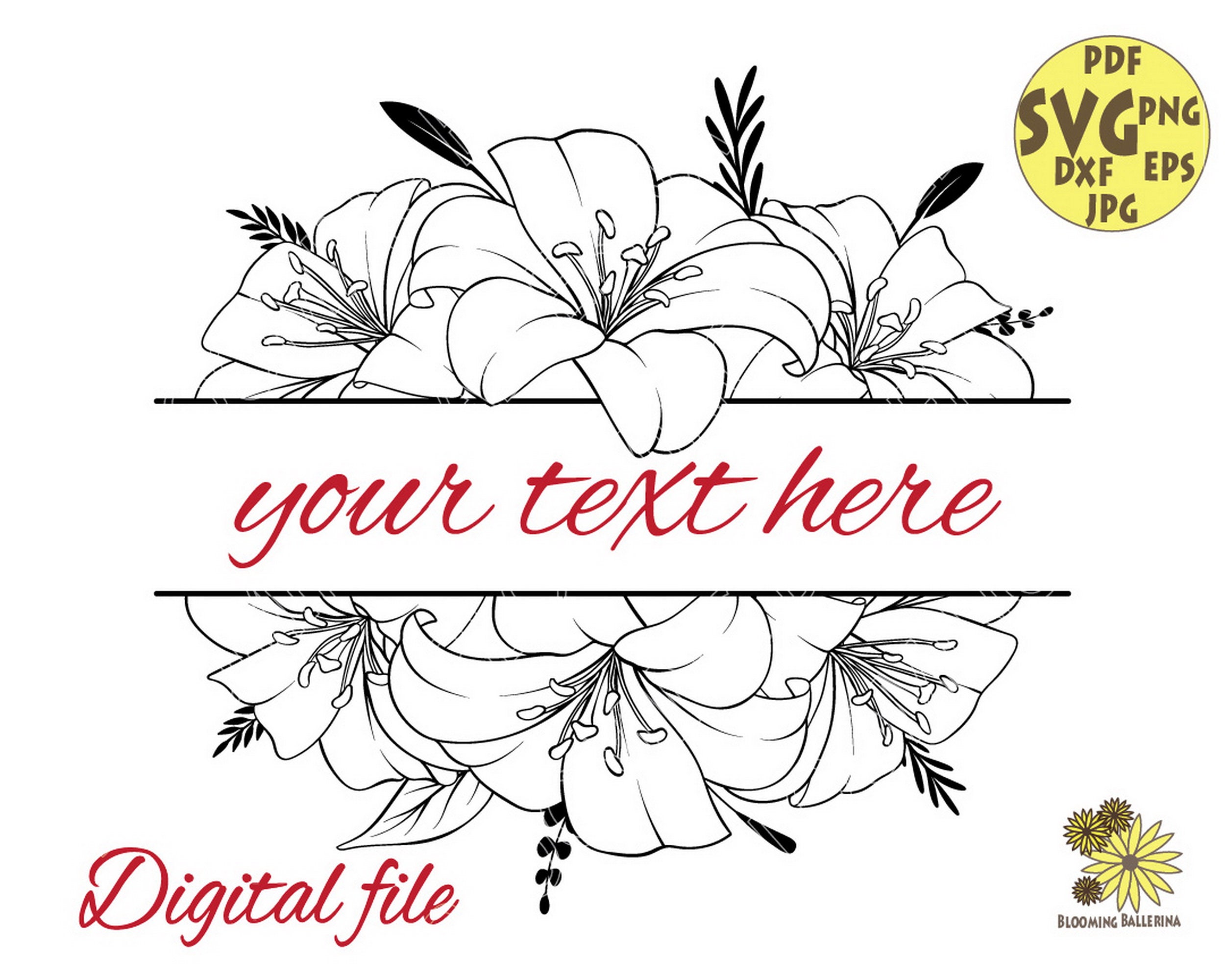 Monogram With Lilies and Leaves Svg File, Lily Svg, Botanical Monogram ...