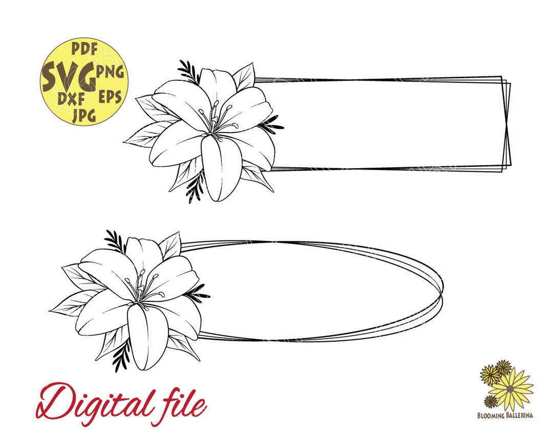 Lily Frames Svg, Gentle Botanical Frame Svg, Rectangular Lilies Frame ...