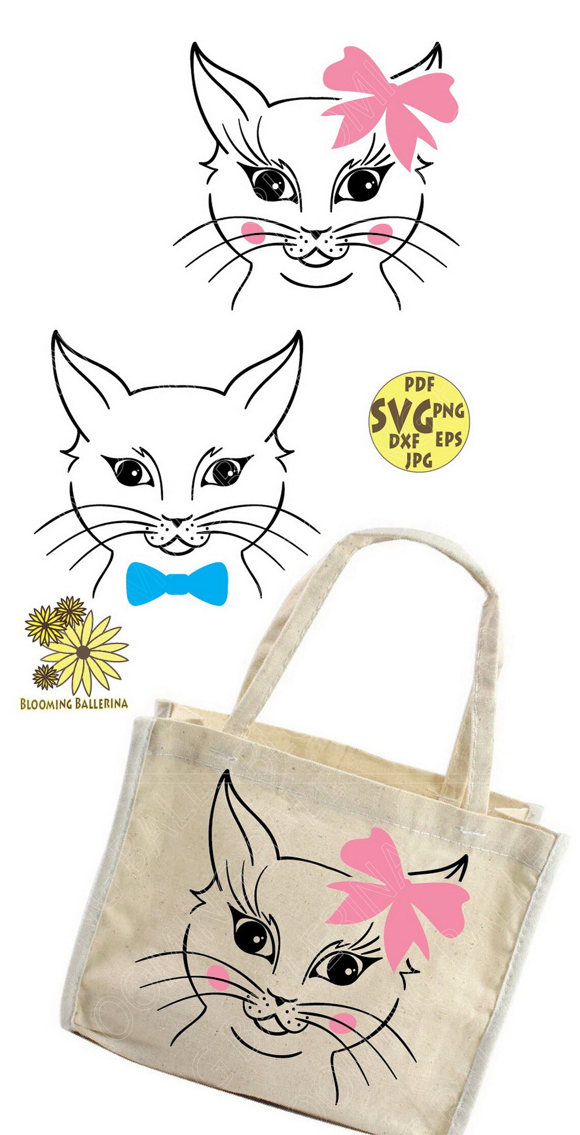 Cat Girl and Cat Boy With Bow Svg File Cat Svg Animal Face - Etsy UK